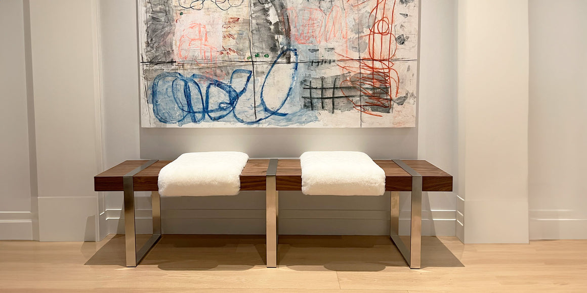 White Shearling Sheepskin Walnut Infinity Bench – Outpost Original